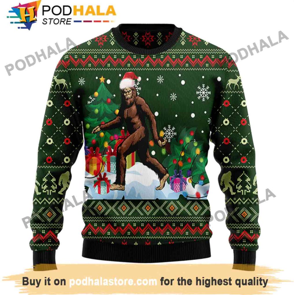Xmas Santa Claus Bigfoot Christmas Sweater, Funny Bigfoot Gifts ...