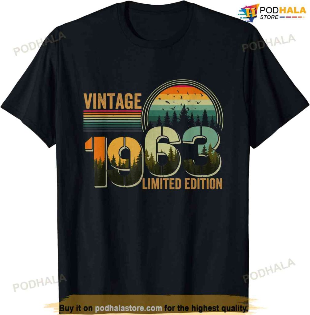 60 Year Old Retro Gift Men Women Vintage 1963 60th Birthday T-Shirt ...