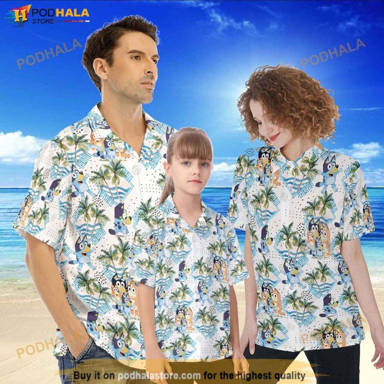 Bluey Beach Hawaiian Shirt, Summer Bluey And Bingo Characters Merch ...