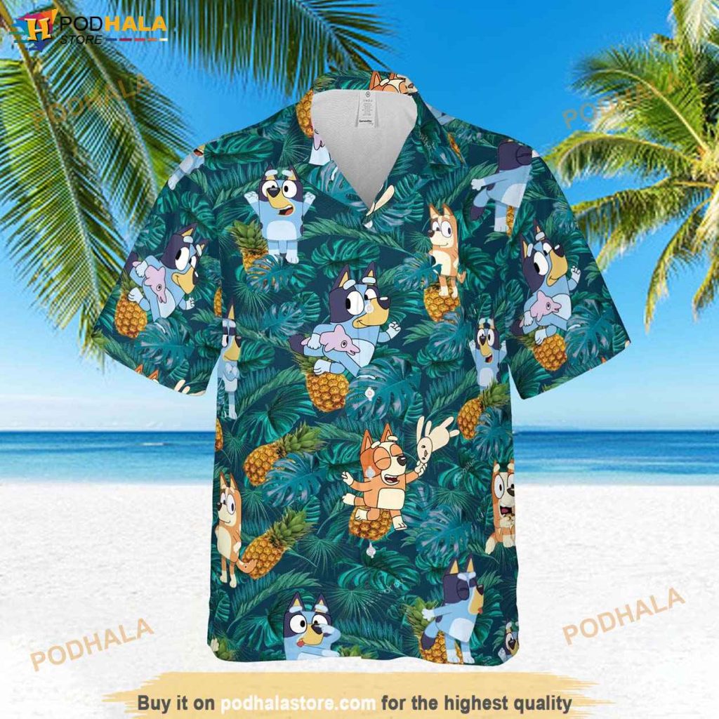 Bluey Hawaiian 3D Shirt, Bluey Dog Cartoon TV Merch For Fans - Podhalastore