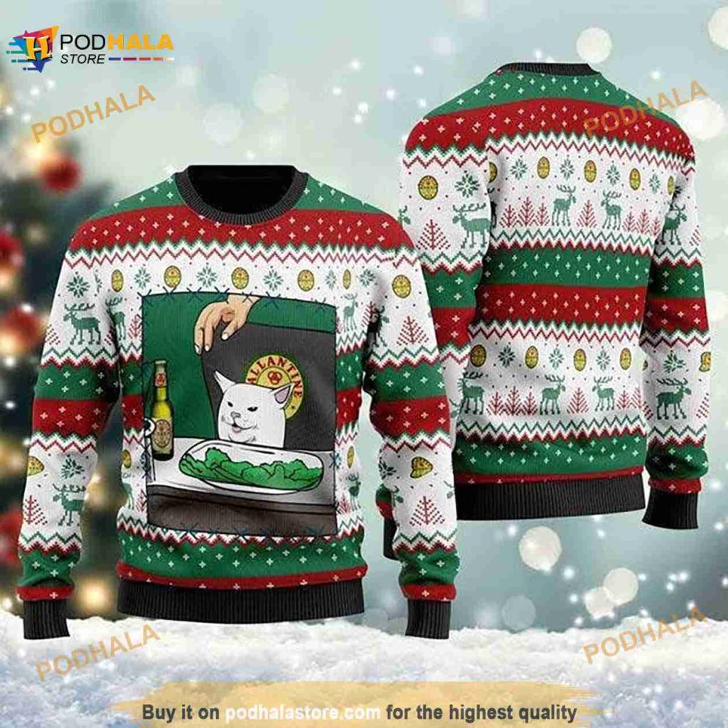 Ballantine Beer Cat Meme Christmas Ugly Sweater Ugly Christmas 3D ...