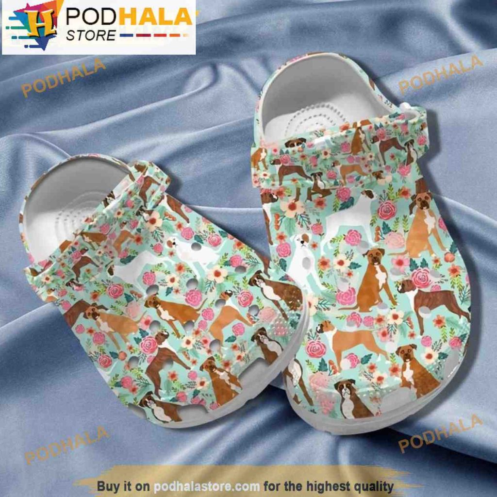 Boxer Dog Floral Cute 3D Crocs, Funny Crocs - Podhalastore