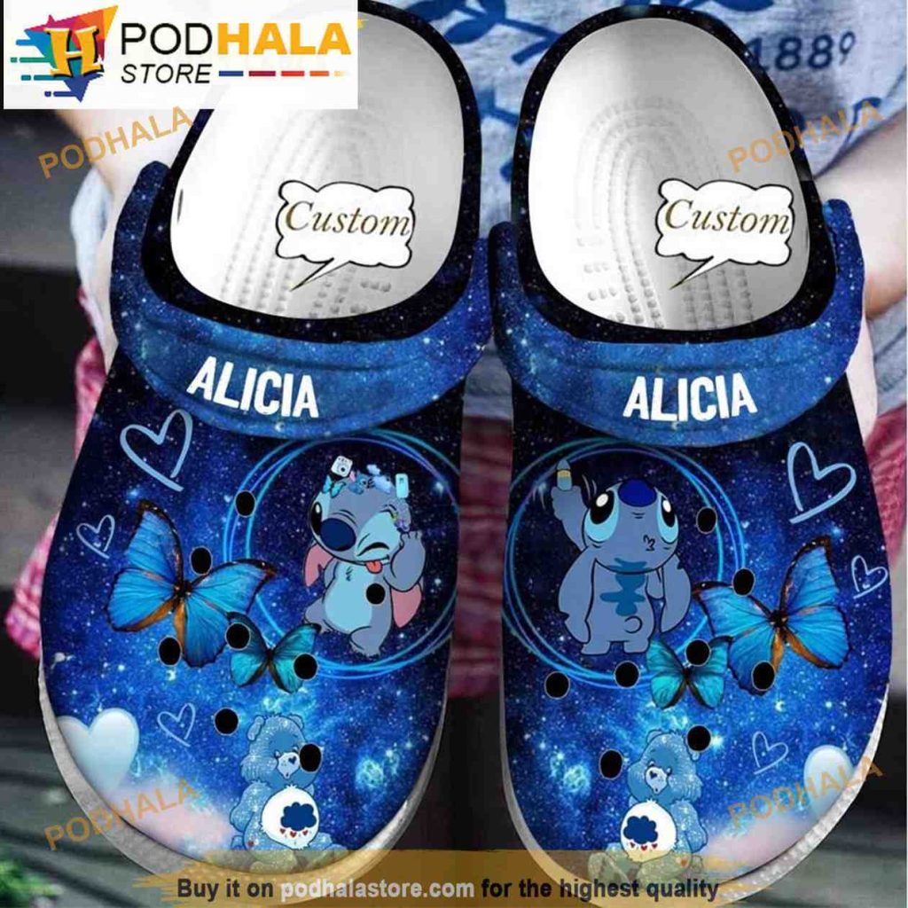 Custom Night Sky Blue Butterfly Stitch Crocband 3D Crocs - Podhalastore