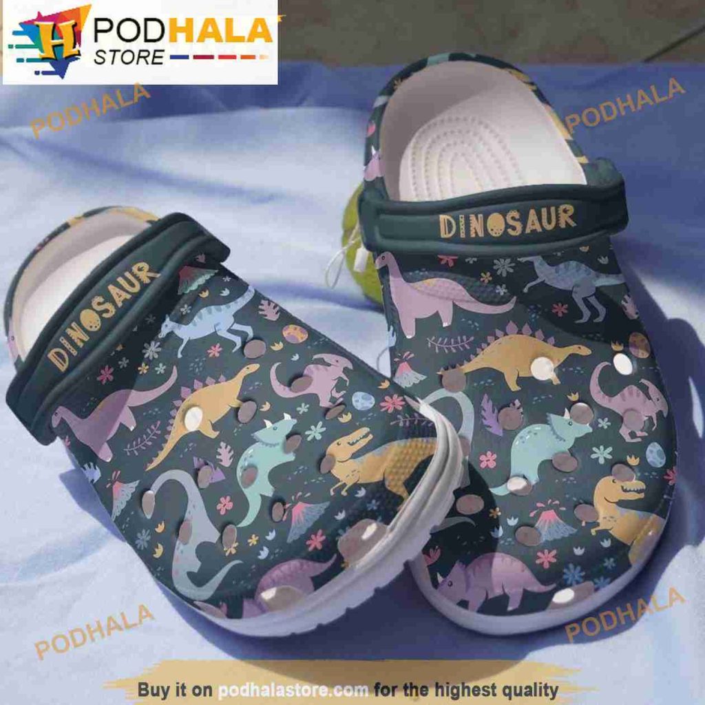Dinosaur Pattern With Flowers Jurassic Park 3D Crocs - Podhalastore