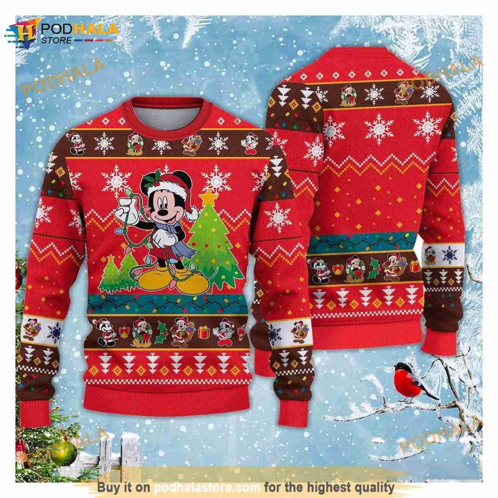 Disney Mickey Mouse And Minnie Mouse Xmas Wool Ugly Sweater - Podhalastore