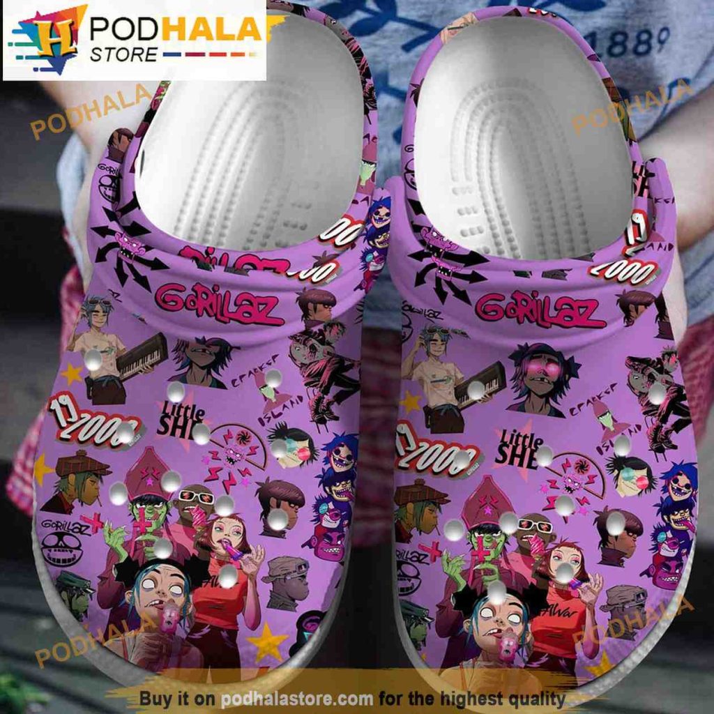 Gorillaz Music Purple 3D Funny Crocs Crocband Clog Shoes - Podhalastore