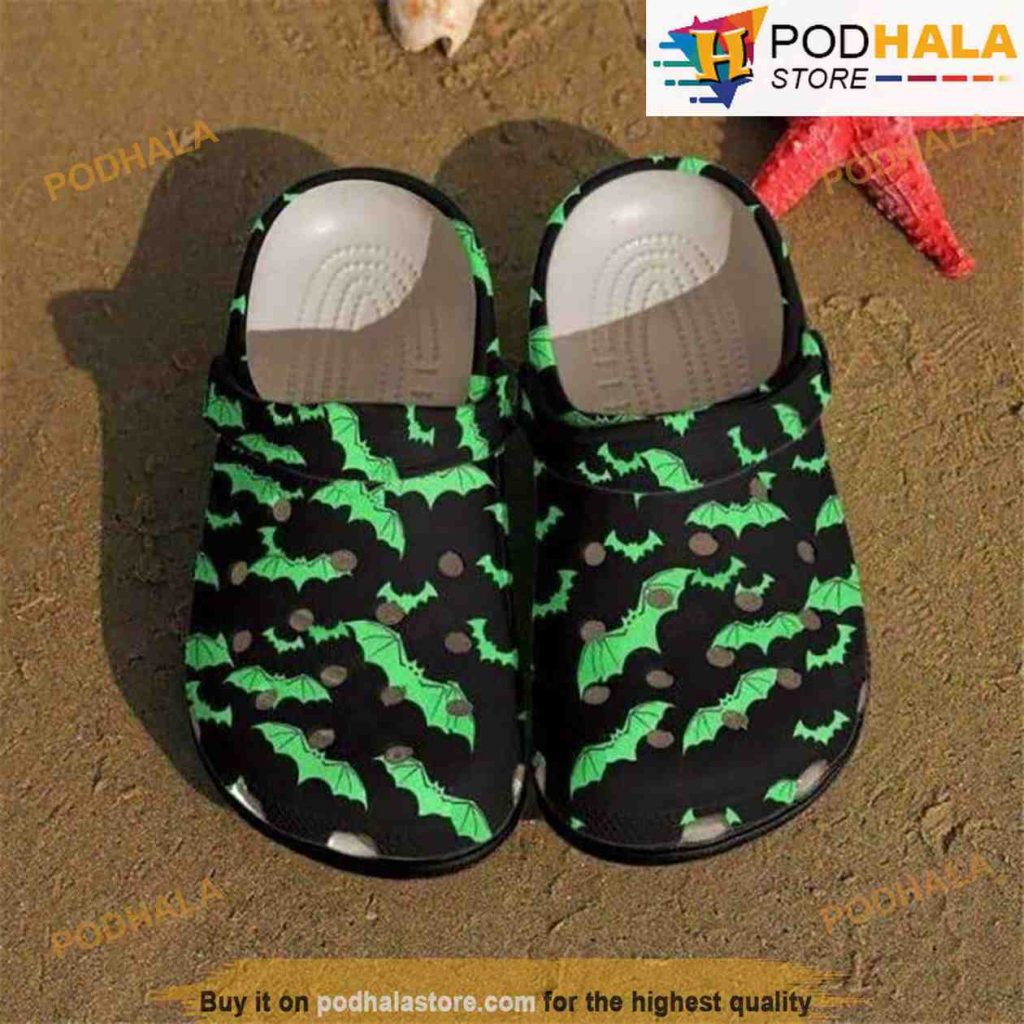 Neon Green Bats 3D Funny Crocs Halloween - Podhalastore