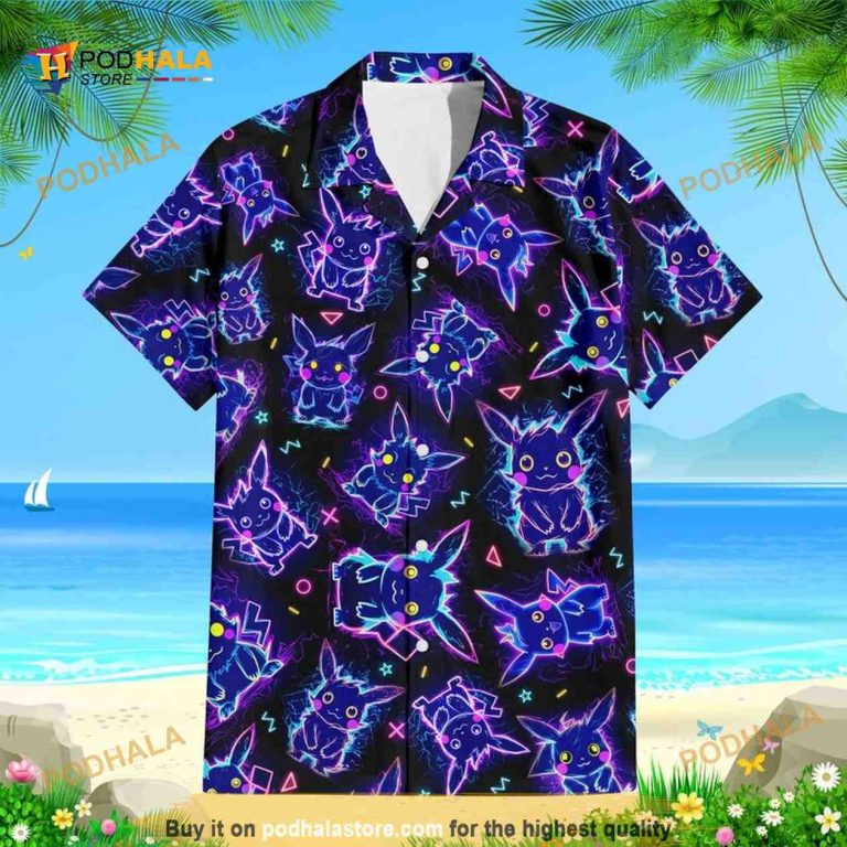 Pikachu Ghost Pokemon Hawaiian Shirt, Japanese Anime Birthday Aloha ...