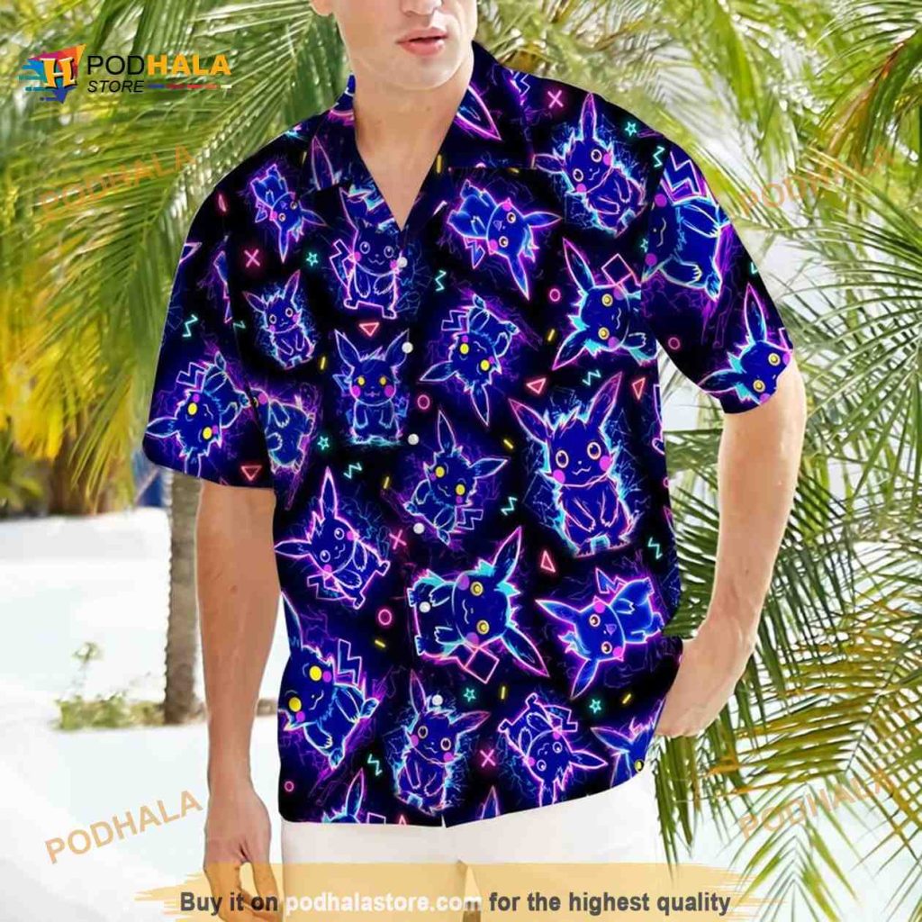 Pikachu Ghost Pokemon Hawaiian Shirt, Japanese Anime Birthday Aloha ...