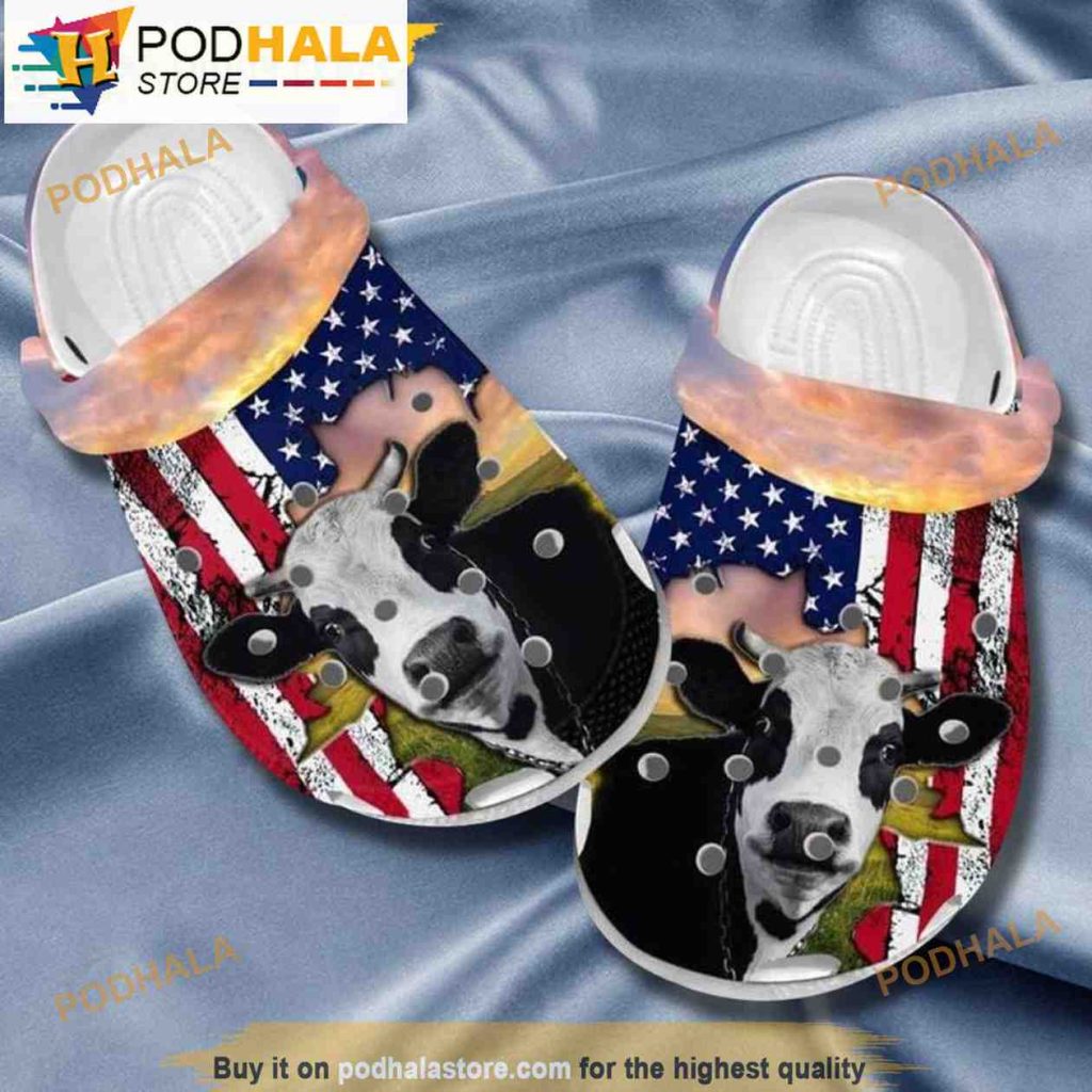 Portrait Of Dairy Cow On The Farm Pattern 3D Funny Crocs - Podhalastore