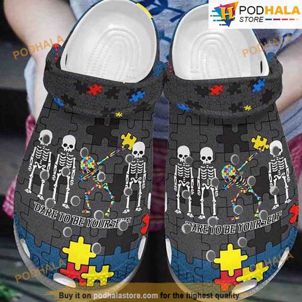 Skeleton Dare To Be Yourself Autism Puzzle Pieces 3D Funny Crocs ...