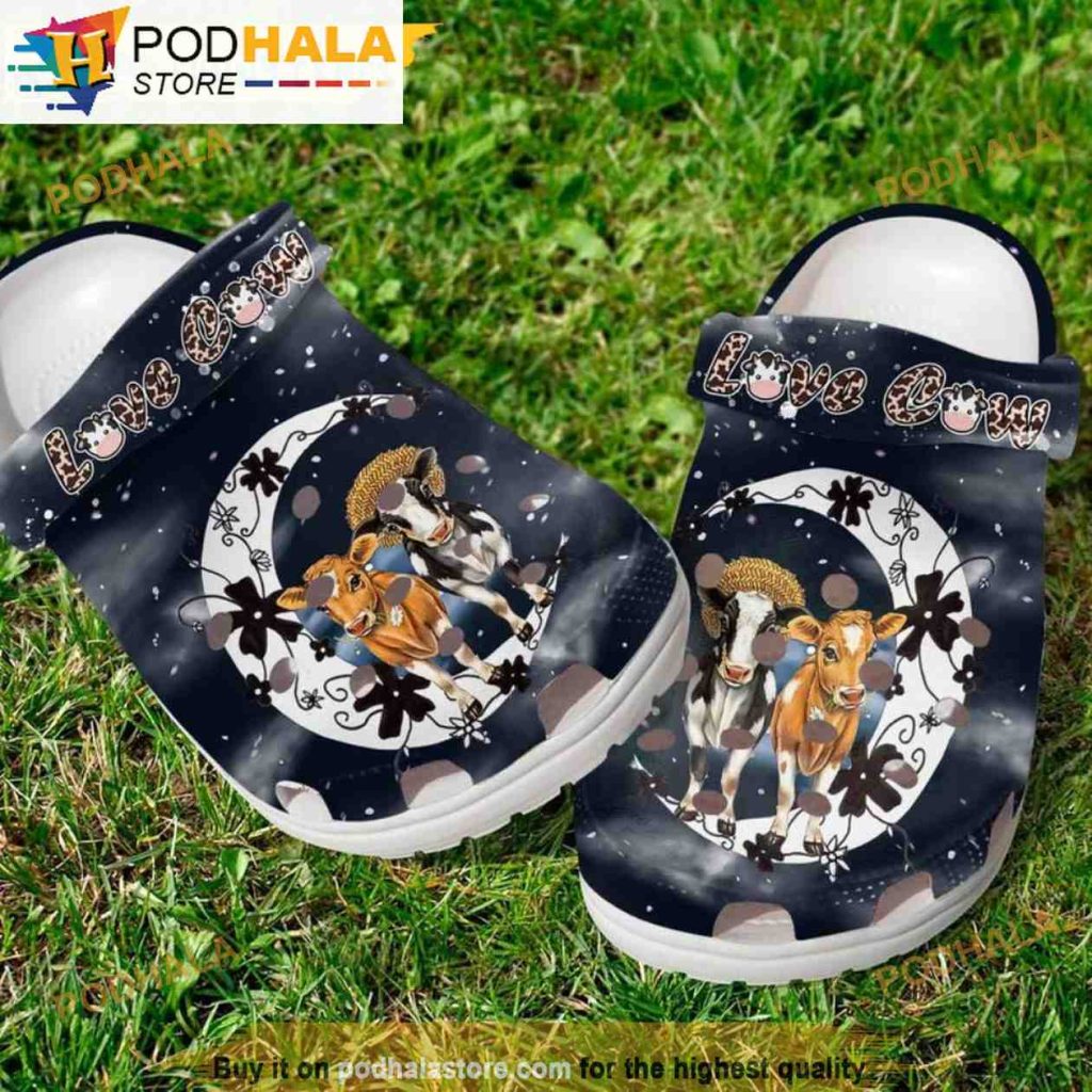 Standing On Moonlight Black Couple Cow 3D Funny Crocs - Podhalastore
