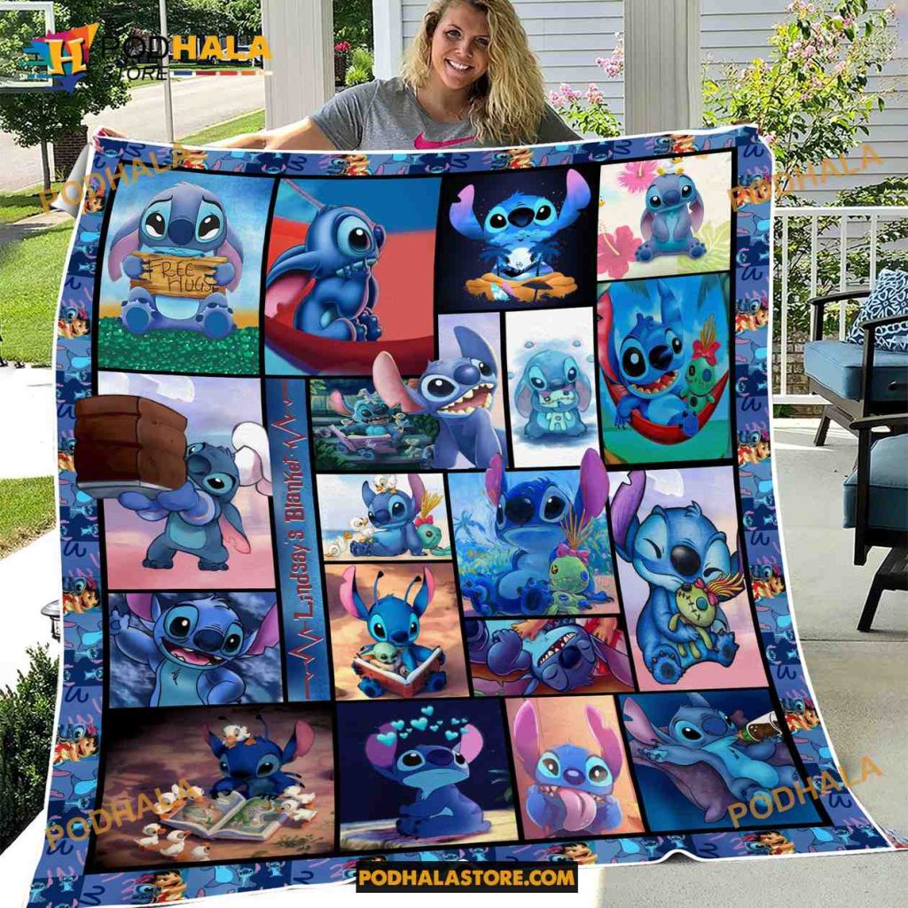 Custom Name Stitch Quilt, Lilo and Stitch Blanket For Women Men ...