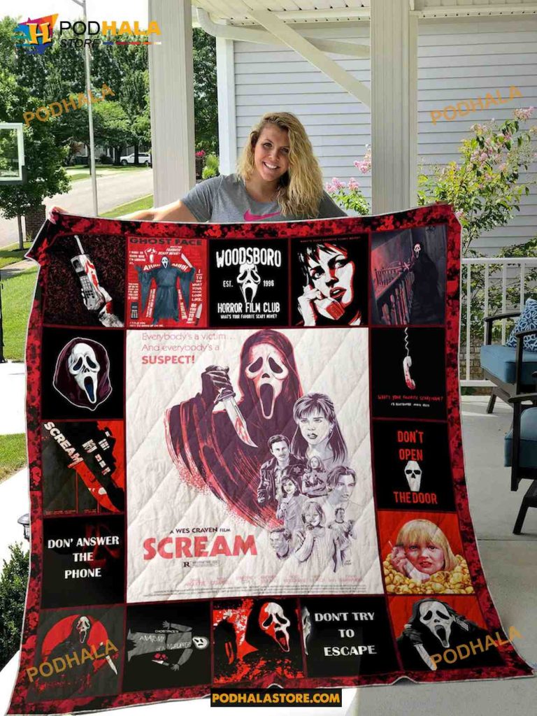 Scream Fleece Blanket, Ghostface Quilt, Halloween Gift Ideas - Podhalastore