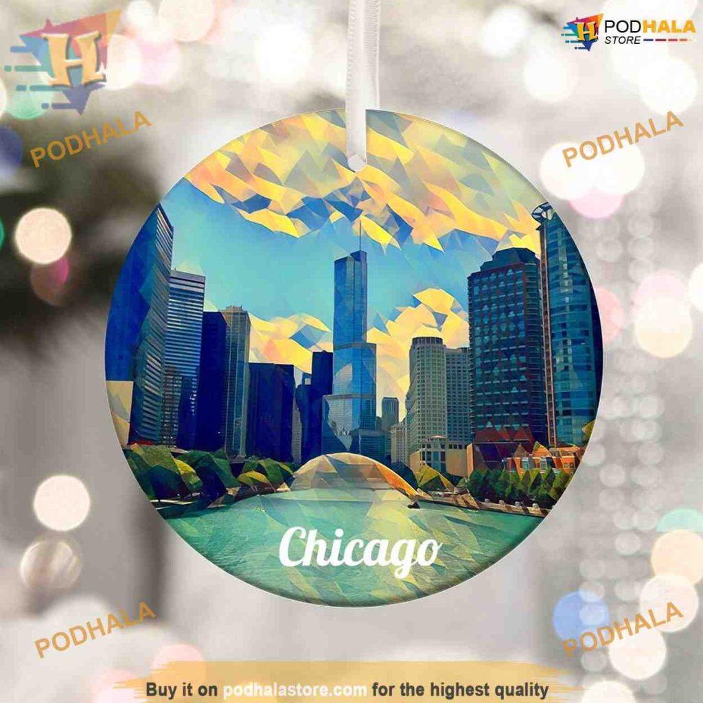 Chicago Skyline Holiday Ornament WrV, Family Tree Decoration - Podhalastore
