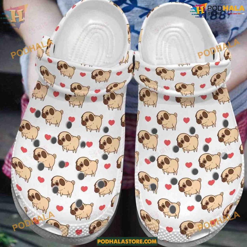 Pug Leather Look Crocs Classic Clogs, Stylish Puppy Crocs - Podhalastore