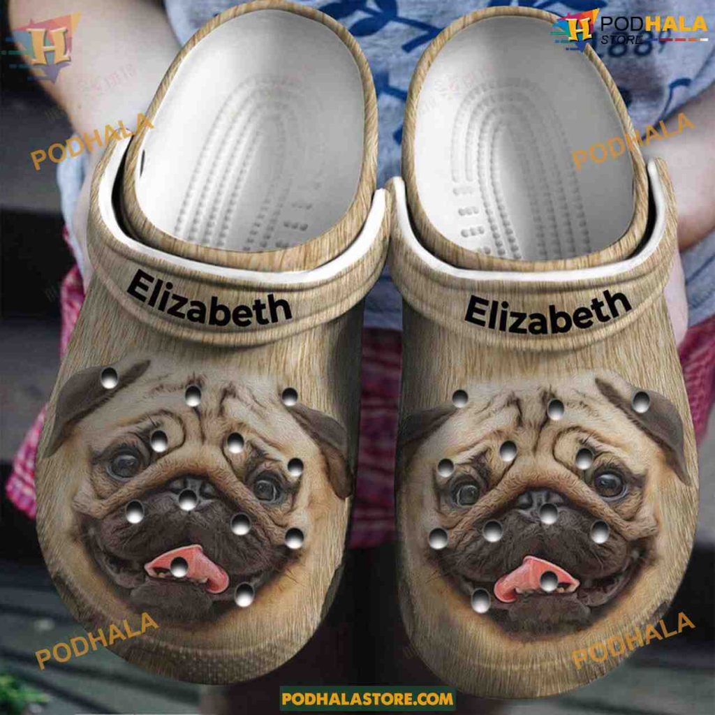 Pug Leather Look Crocs Classic Clogs, Stylish Puppy Crocs - Podhalastore