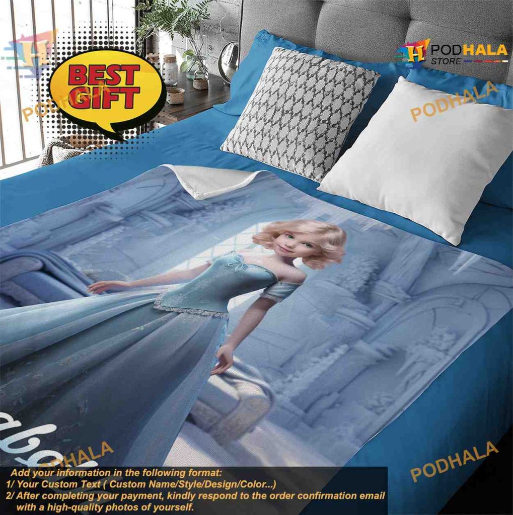 Elsa Princesses Photo Blanket, Custom Frozen Cartoon Blanket with Face ...