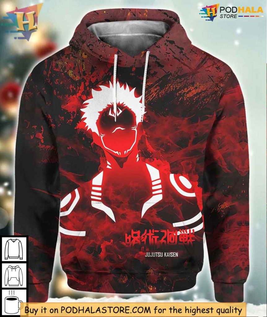 Gojo Red 3D Hoodie, Jujutsu Kaisen Gojo Satoru 3D Print Sweatshirt ...