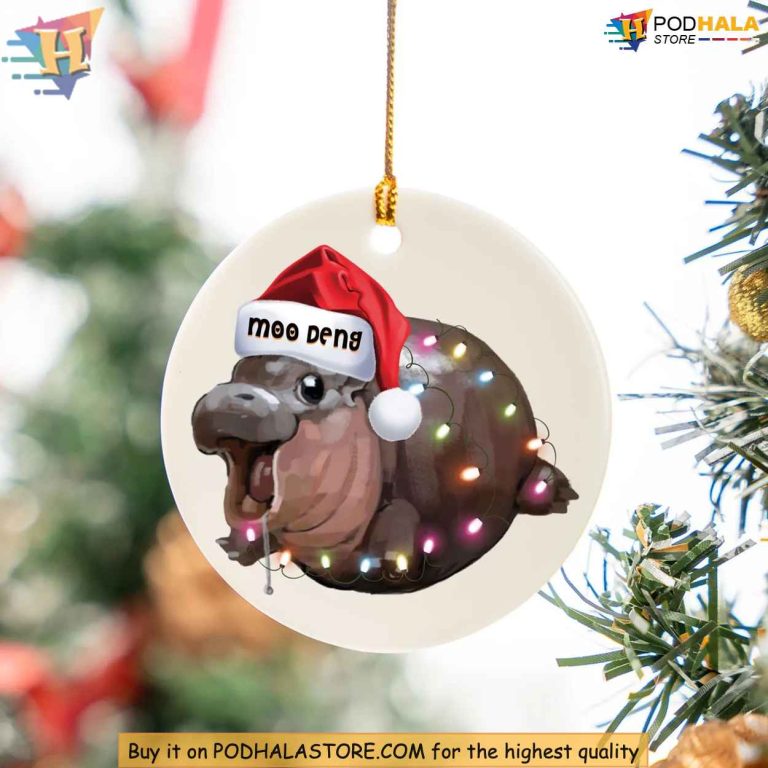 Cute Moo Deng Hippo Christmas Ornament, Holiday Gift for Hippo Fans ...