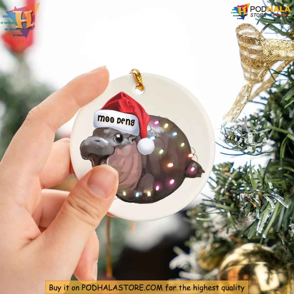 Cute Moo Deng Hippo Christmas Ornament, Holiday Gift for Hippo Fans ...