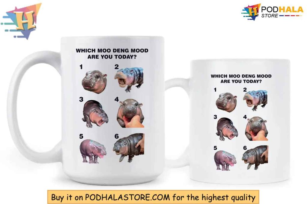 Moo Deng Mug, Hippo Meme Coffee Mug, Cute Animal Meme Moods - Podhalastore